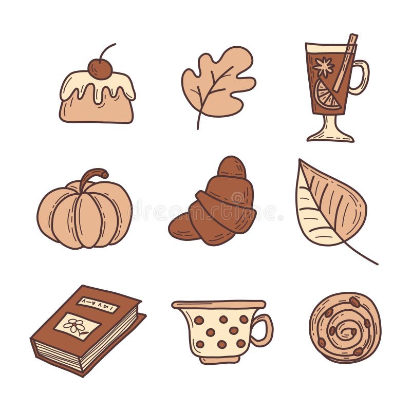 A Set of Items for a Cozy Autumn Stock Vector - Illustration of cartoon ...