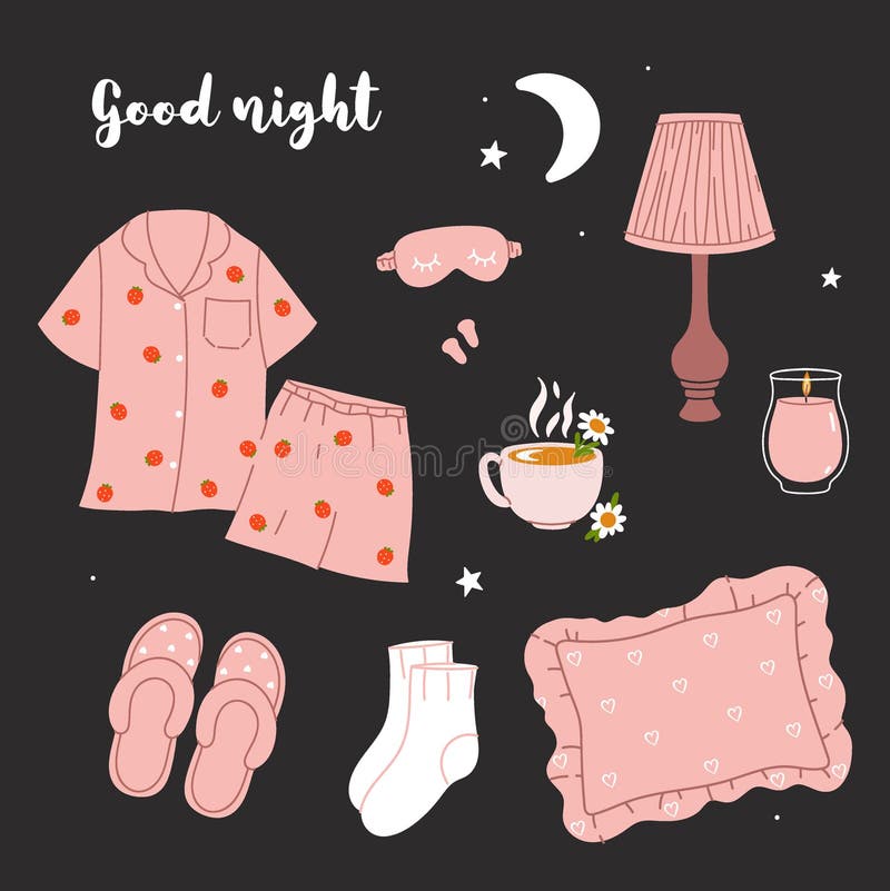 A Set of Items for a Cozy Bedtime. Vector Graphics Stock Vector ...