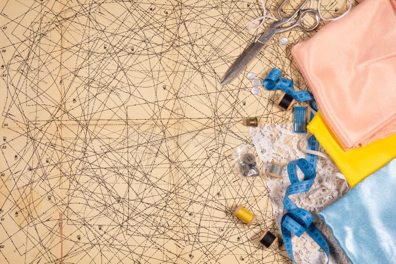 Set of Items for Cutting and Sewing Stock Photo - Image of flat, shiny ...