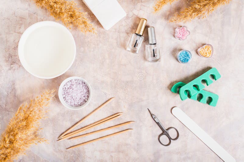 Set of Items for Manicure and Pedicure on the Table Top View Stock ...