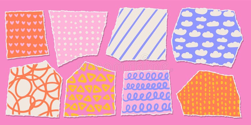 Set of Jagged Paper Shapes with Funny Childish Patterns. Torn Sheets ...