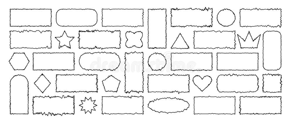 Set of Jagged Rectangle Shapes. Outline Black Grunge Frames Stock ...