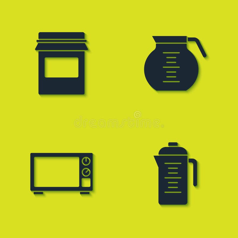 Set Jam Jar, Teapot, Microwave Oven and Coffee Icon. Vector Stock ...