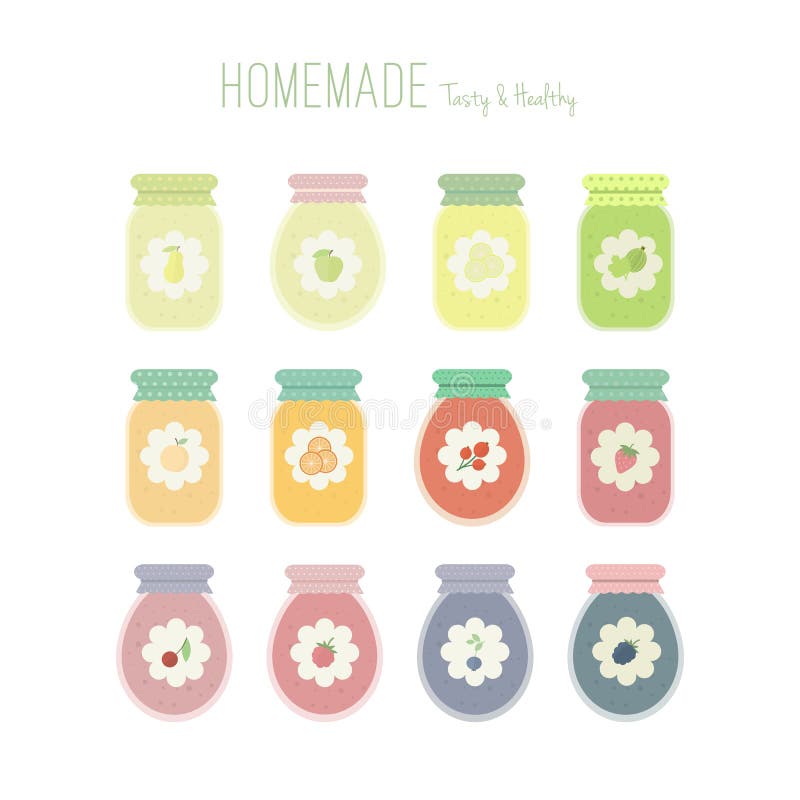Set of Jam Jars with Labels Stock Vector - Illustration of kitchen ...