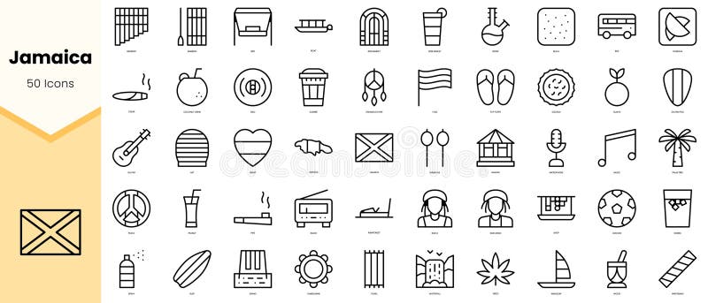 Set of Jamaica Icons. Simple Line Art Style Icons Pack Stock Vector ...