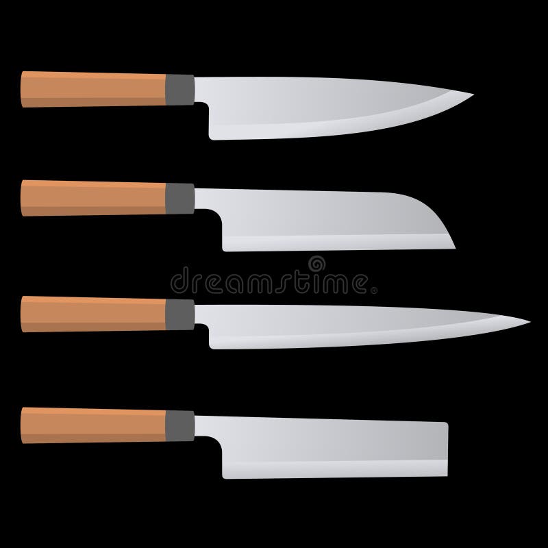 Set of Japan Kitchen Knives with Wooden Handle. Stock Vector ...