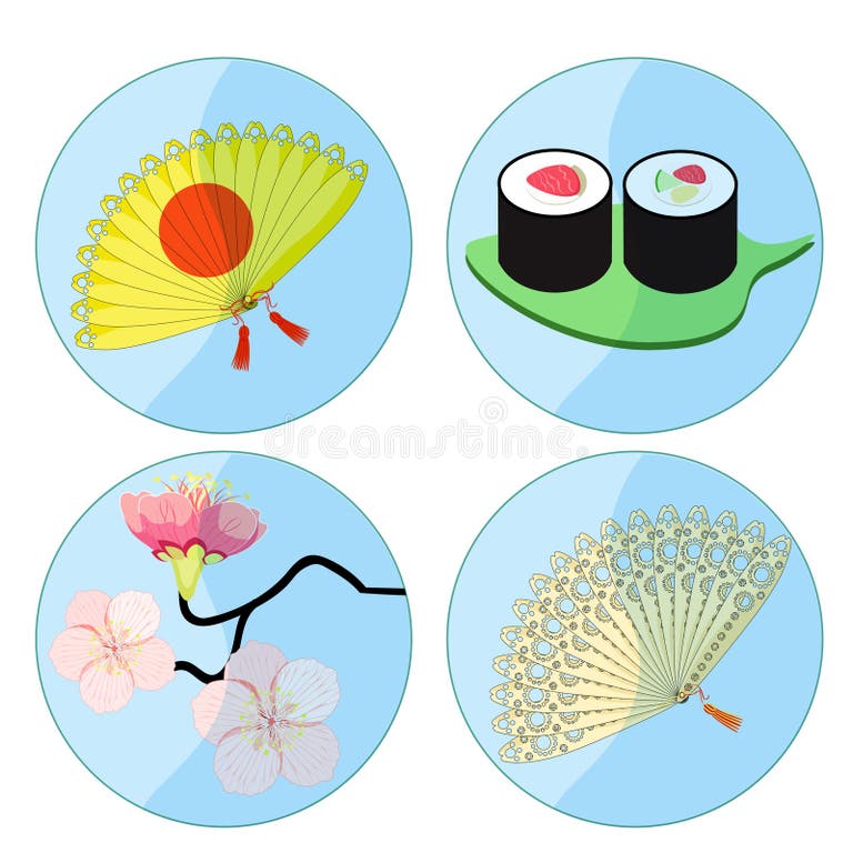 Set Japan Sakura, Fan, Rolls. Vector Illustration Stock Vector ...