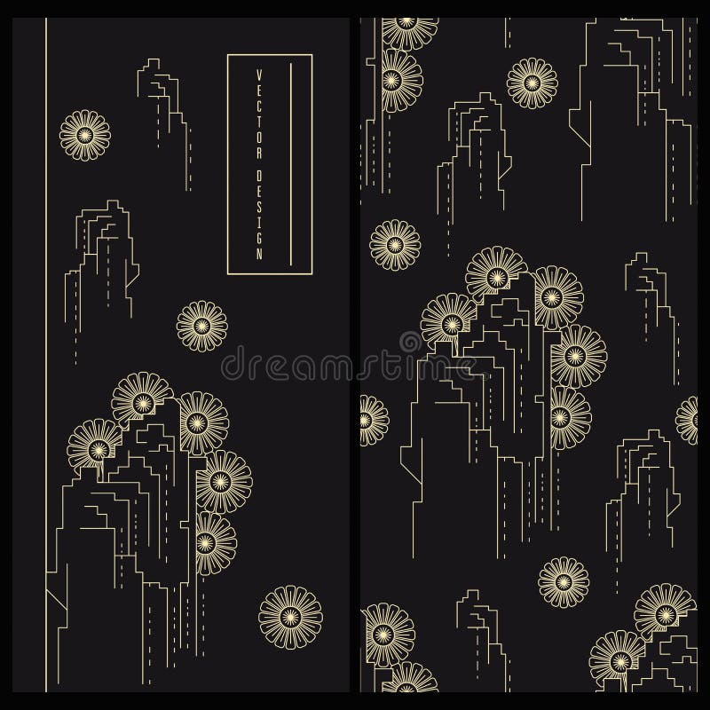 Set with Japanese Decorated Black Product Label and the Same Seamless ...