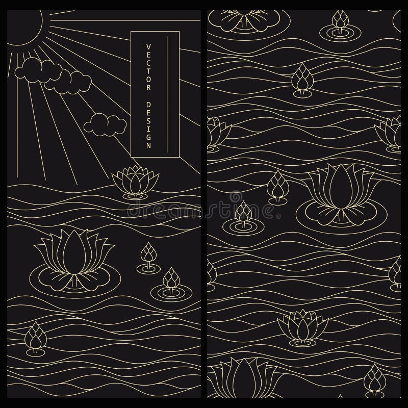 Set with Japanese Decorated Black Product Label and the Same Seamless ...