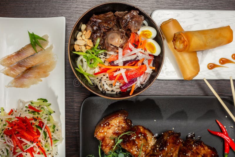 A Set of Japanese Dishes on the Table Stock Image - Image of delicious ...