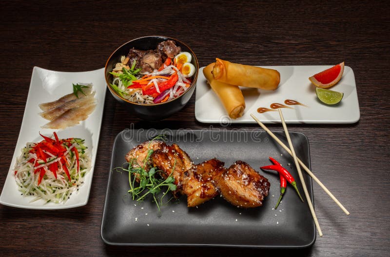 A Set of Japanese Dishes on the Table Stock Photo - Image of food ...