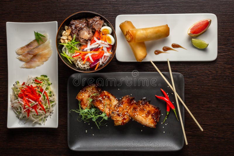 A Set of Japanese Dishes on the Table Stock Image - Image of hand, dish ...