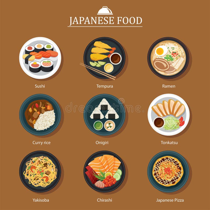 Set of Japanese Food Flat Design Stock Vector - Illustration of design ...