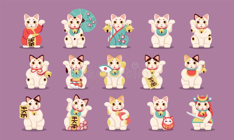Set of Japanese Maneki Neko Stock Vector - Illustration of maneki ...