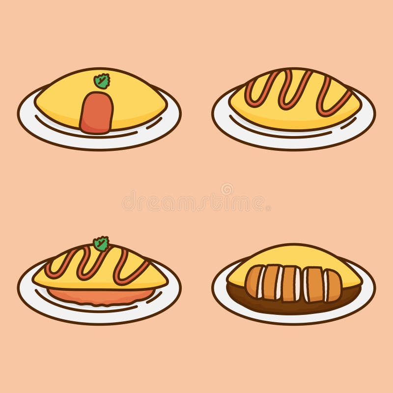 Set of Japanese Omelette Rice Stock Vector - Illustration of post ...