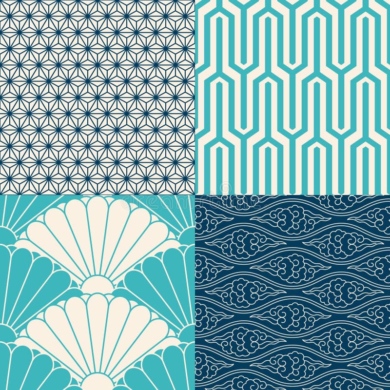Set of Japanese Seamless Patterns Stock Vector - Illustration of ...