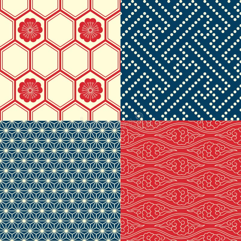 Set of Japanese Seamless Patterns Stock Vector - Illustration of ...