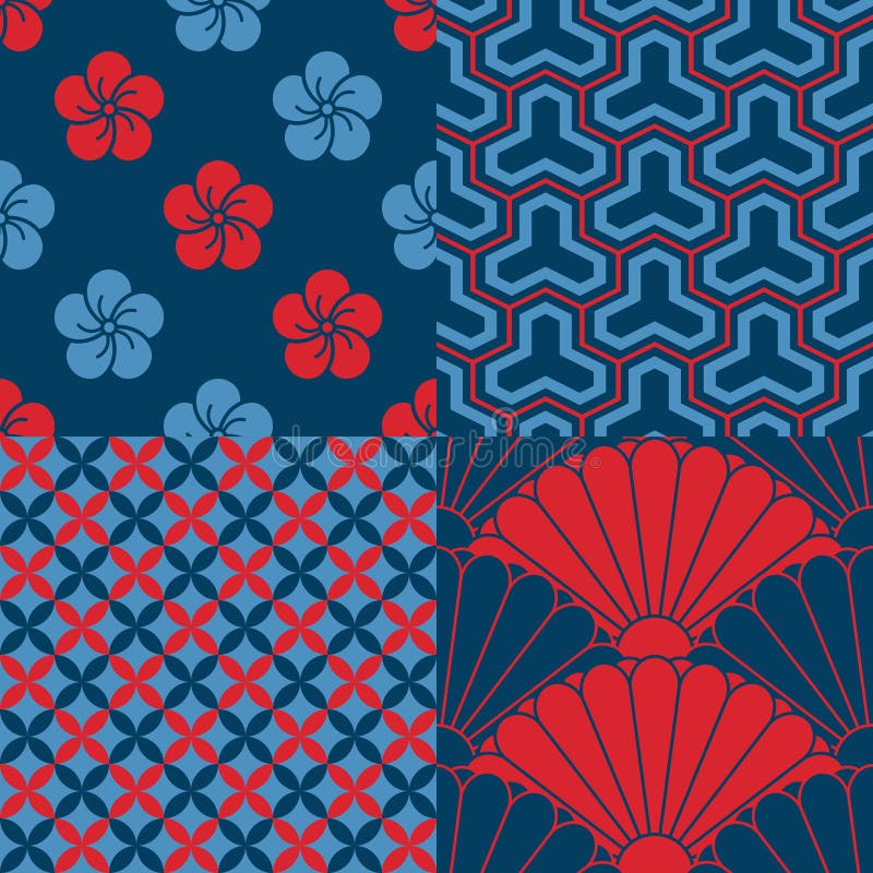 Set of Japanese Seamless Patterns Stock Vector - Illustration of japan ...