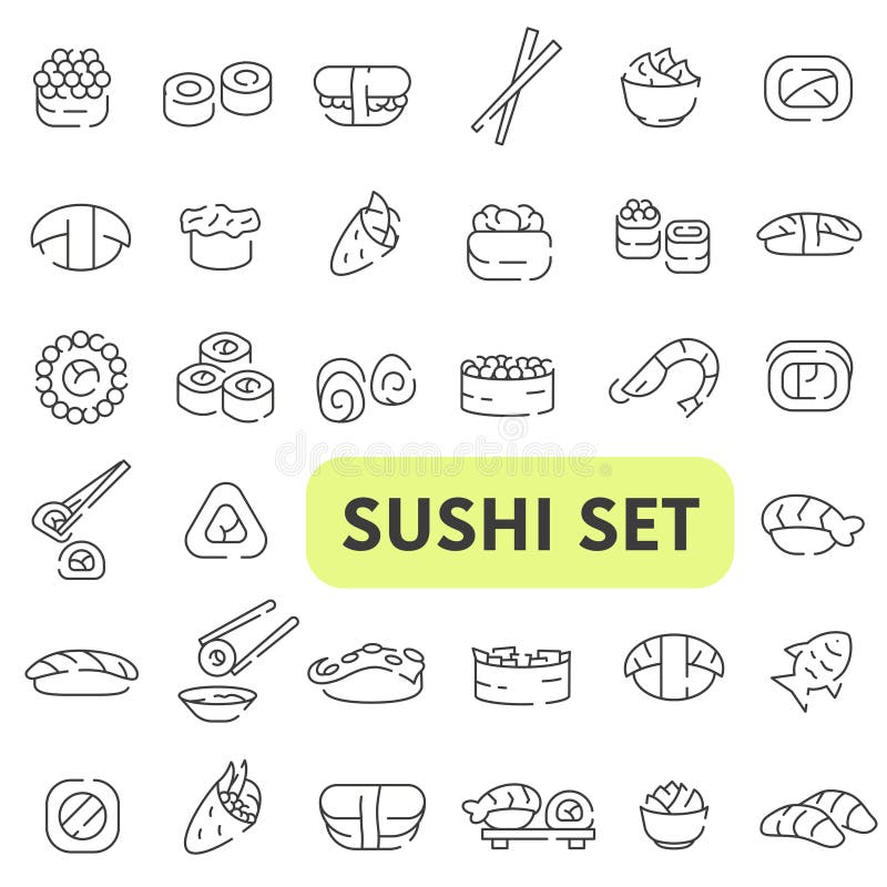 Set of Japanese Sushi. Sushi Isolated Icons Set Stock Vector ...