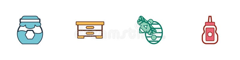 Set Jar of Honey, Hive for Bees, and Icon. Vector Stock Illustration ...