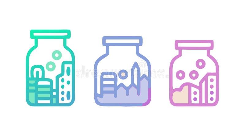 Set of Jars with Abstract Icons. Collection of Data or Specimens ...