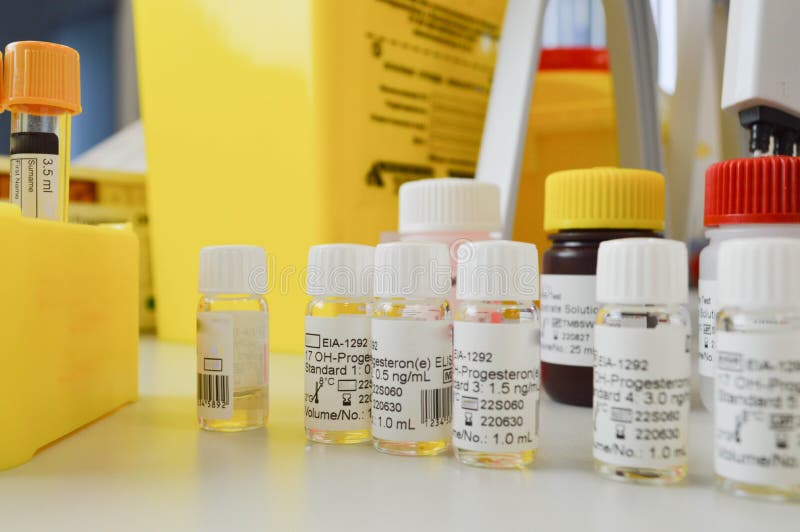 A Set of Jars and Flasks with Colored Reagent Solutions in a Real ...