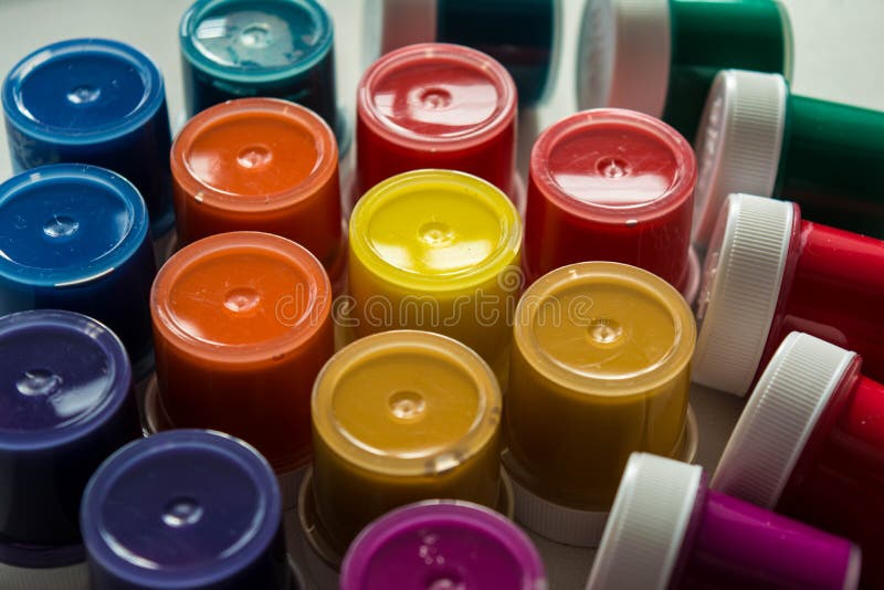 Set of Jars of Multicolored Paint As Background Stock Photo - Image of ...