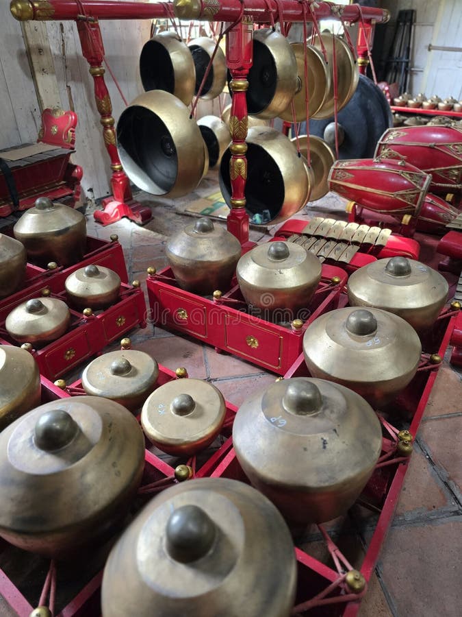A Set of Javanese Traditional Gamelan Stock Image - Image of drum ...