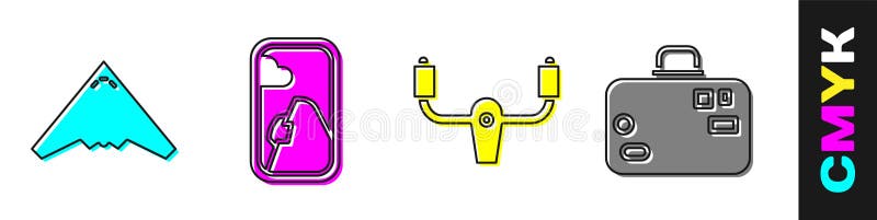 Set Jet Fighter, Airplane Window, Aircraft Steering Helm and Suitcase ...