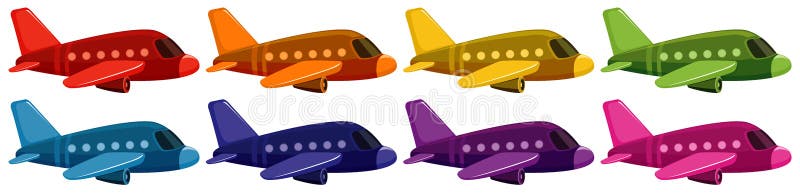 Set of Jet Plane in Eight Different Colors Stock Vector - Illustration ...