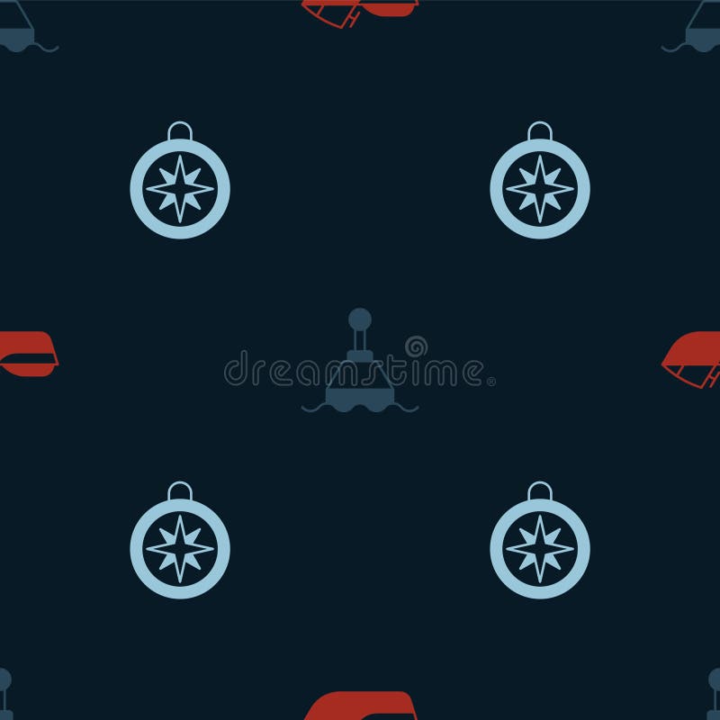 Set Jet Ski, Floating Buoy and Compass on Seamless Pattern. Vector ...