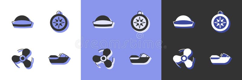 Set Jet Ski, Sailor Hat, Boat Propeller and Compass Icon. Vector Stock ...