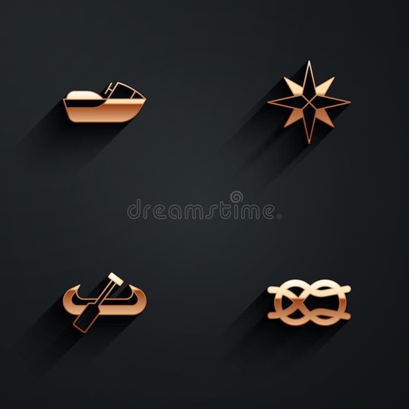 Set Jet Ski, Wind Rose, Kayak and Paddle and Nautical Rope Knots Icon ...
