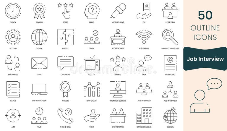 Set of Job Interview Icons. Thin Outline Icons Pack Stock Vector ...