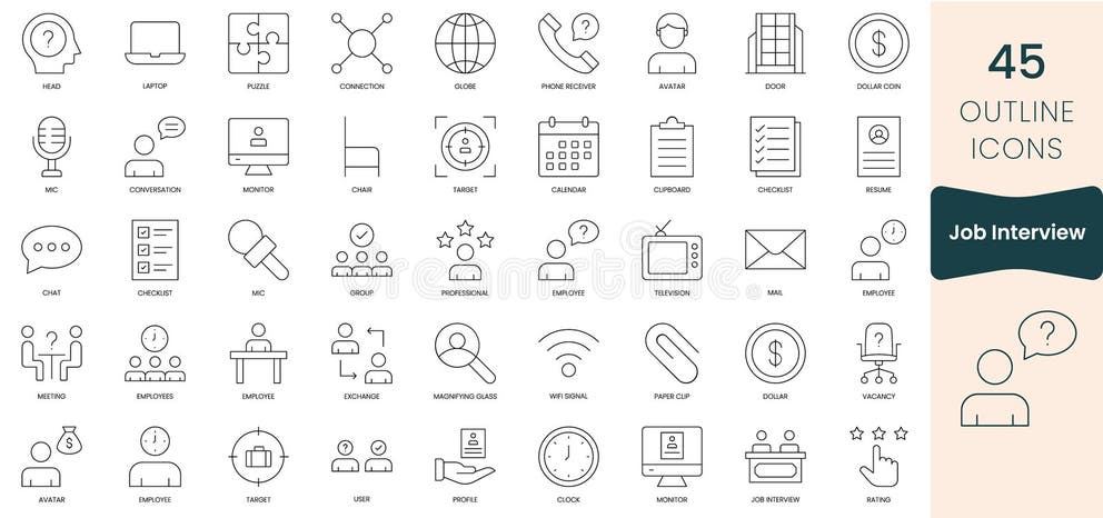 Set of Job Interview Icons. Thin Outline Icons Pack Stock Vector ...
