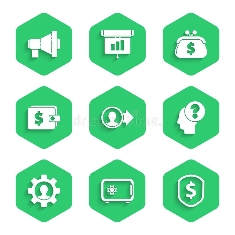 Set Job Promotion, Safe, Shield with Dollar, Human Head Question Mark ...