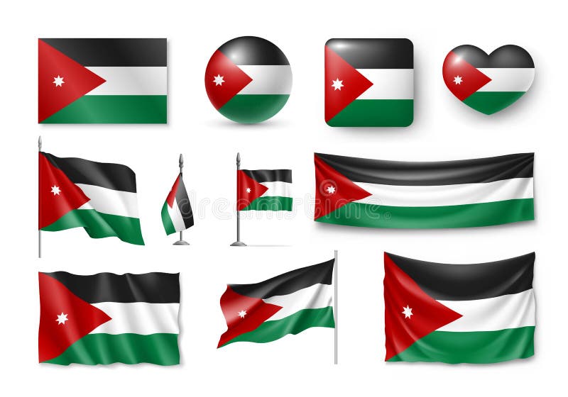 Jordan Various Shapes Vector National Flags Set Stock Vector ...