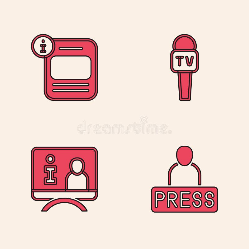 Set Journalist News, Information, Microphone and Television Report Icon ...
