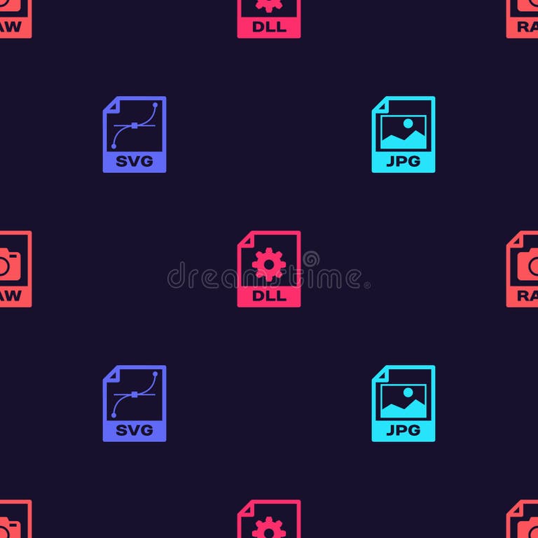 Set JPG File Document, SVG, DLL and RAW on Seamless Pattern. Vector ...