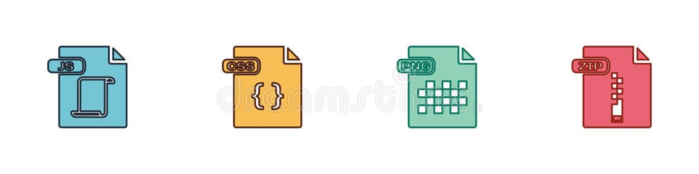 Set JS File Document, CSS, PNG and ZIP Icon. Vector Stock Vector ...