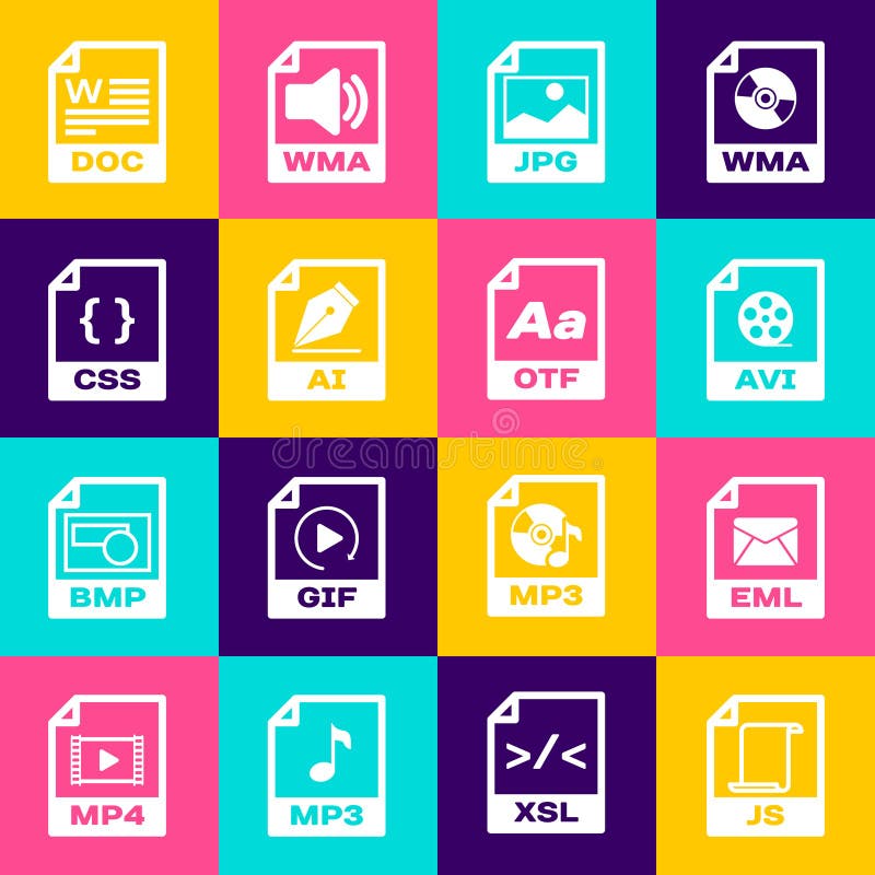 Set JS File Document, EML, AVI, JPG, AI and CSS Icon. Vector Stock ... Set JS File Document, EML, AVI, JPG, AI and CSS Icon. Vector Stock ...