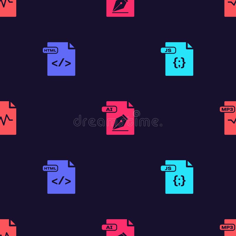 Set Js File Document Html Ai And Mp3 On Seamless Pattern Vector 5502