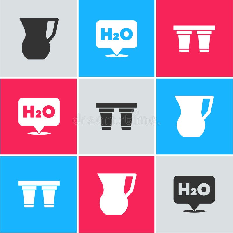 Set Jug Glass with Water, Chemical Formula for H2O and Water Filter ...