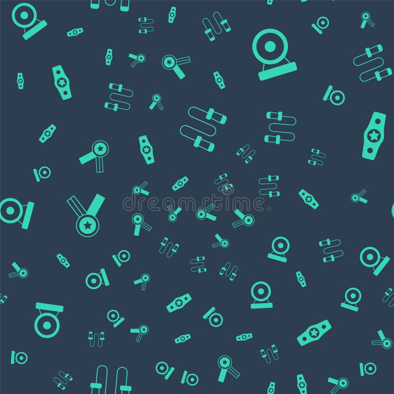 Set Jump Rope, Boxing Gong, Medal and Belt on Seamless Pattern. Vector ...