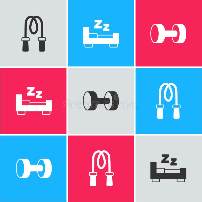 Set Jump Rope, Time To Sleep and Dumbbell Icon. Vector Stock Vector ...