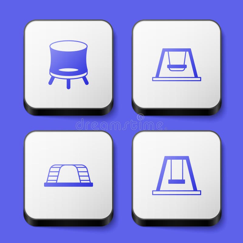 Set Jumping Trampoline, Swing for Kids, Monkey Bar and Icon. White ...