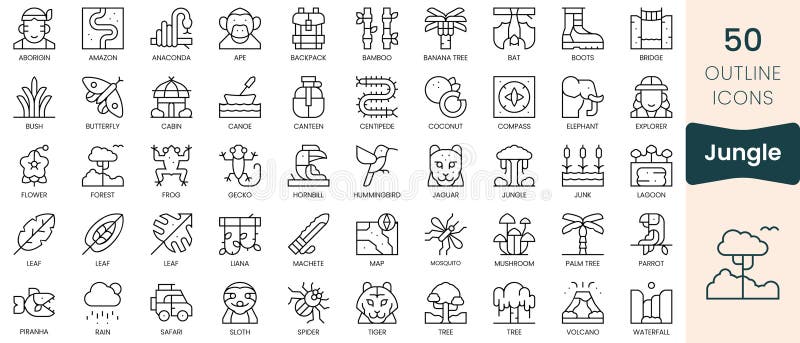 Set of Jungle Icons. Thin Linear Style Icons Pack Stock Vector ...