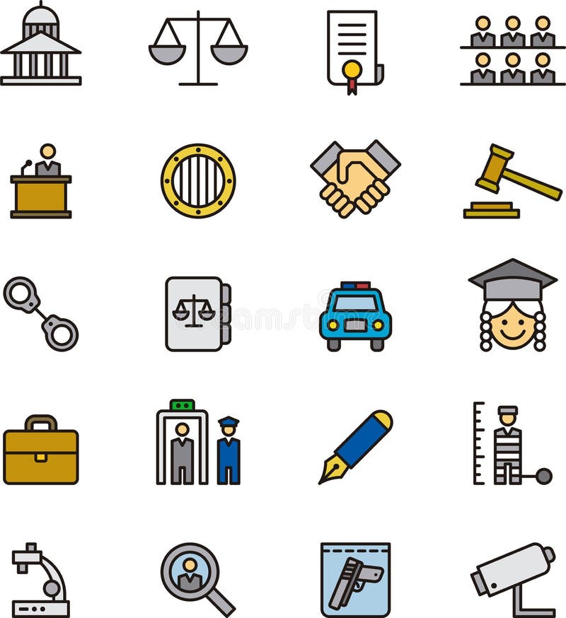 Set of Justice and Law Icons Stock Vector - Illustration of magnifying ...
