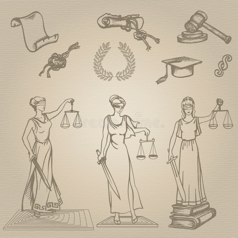 Set of Justice or Law Symbols on Brown Background. Sketch. Vector ...