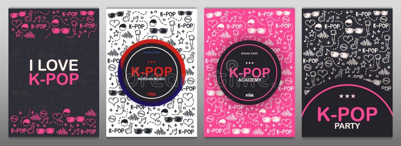 Set of K Pop Hand Draw Doodle Backgrounds. Korean Music Style. Stock ...